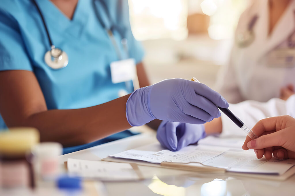 Medical healthcare team conducting health screening event in a ...